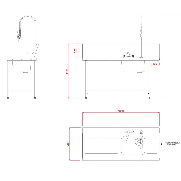SD1650L/R Hobart Inlet Table 1650mm Left To Right