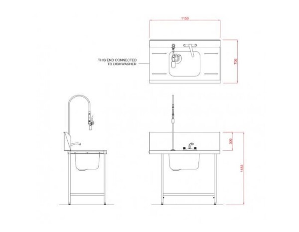 SD1150R/L Hobart Inlet Table 1150mm Right To Left